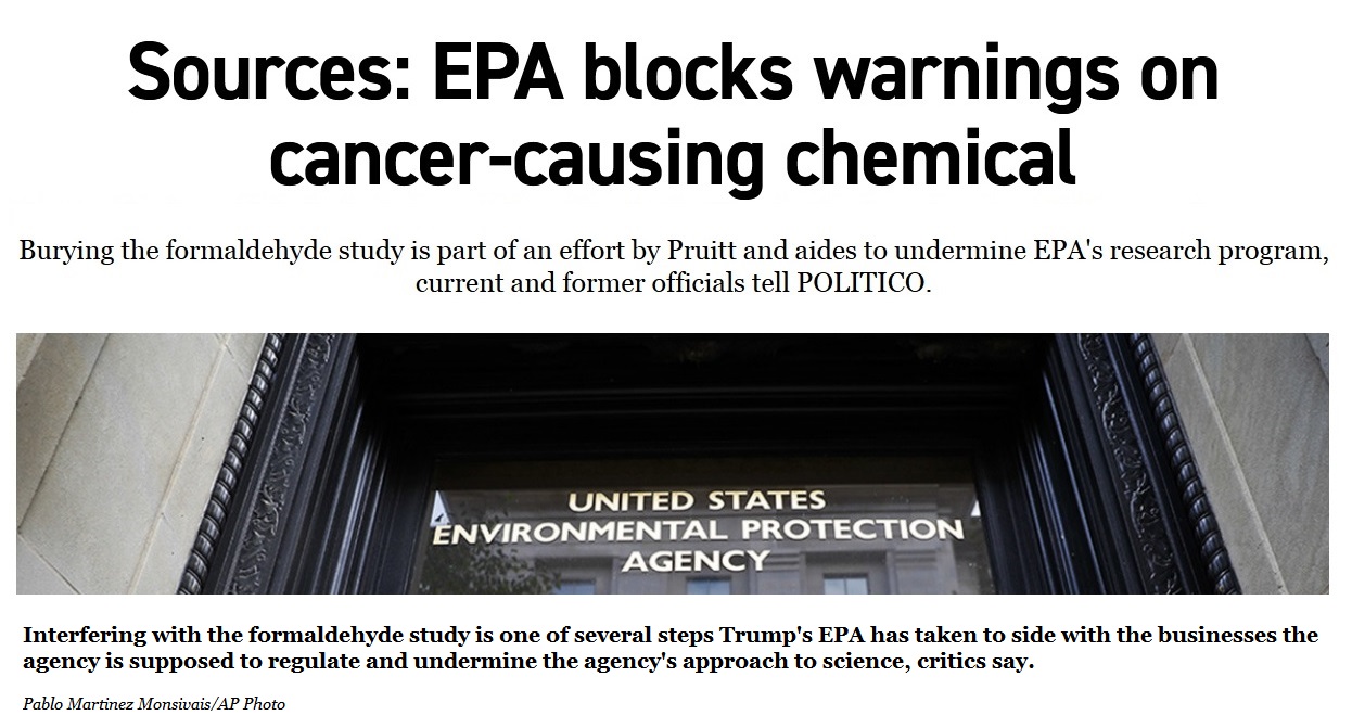 Cancer Warnings on Formaldehyde Blocked from Public by EPA – Chemical ...